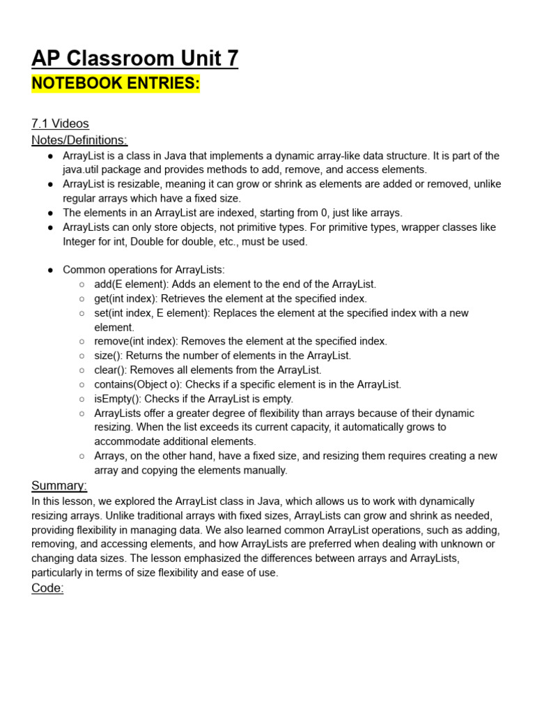AP CSA - Unit 7 - Saiyana Uthayasegar | PDF | Time Complexity | Control ...