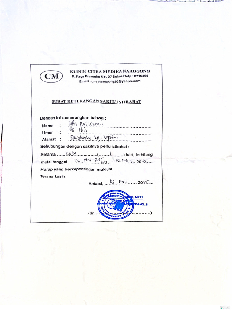 Surat Sakit Indri | PDF