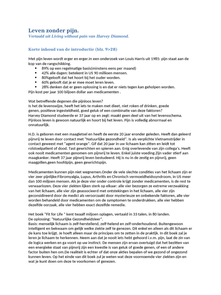 Leven Zonder Pijn.: Korte Inhoud Van de Introductie (Blz. 9 28) | PDF