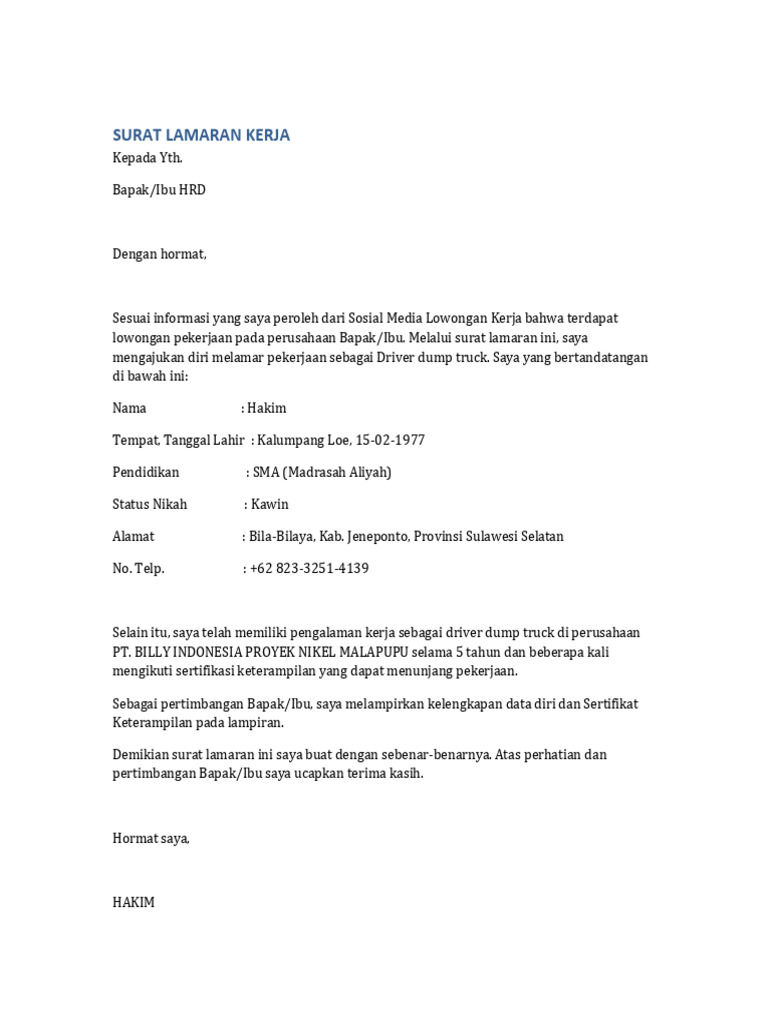 Surat Lamaran Hakim | PDF