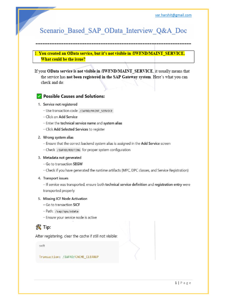 First 10 SAP OData ABAP Scenario Based Interview Q&A | PDF | Chess ...