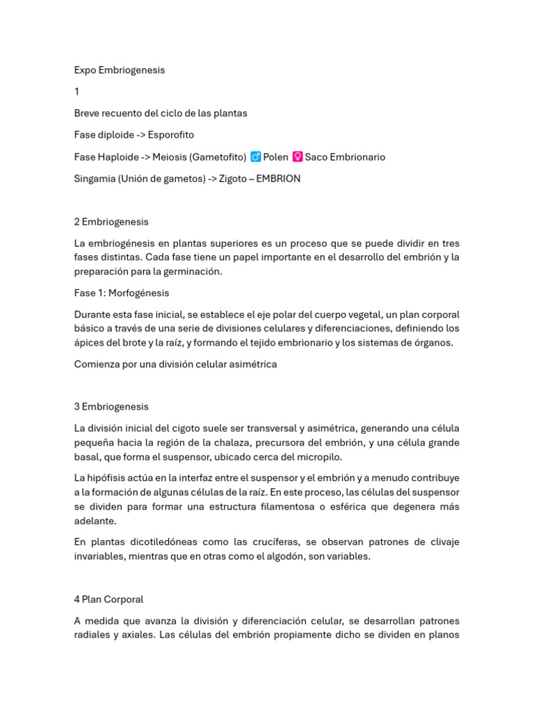 Embriogénesis en Plantas: Fases Clave | PDF | Embrión | Germinación