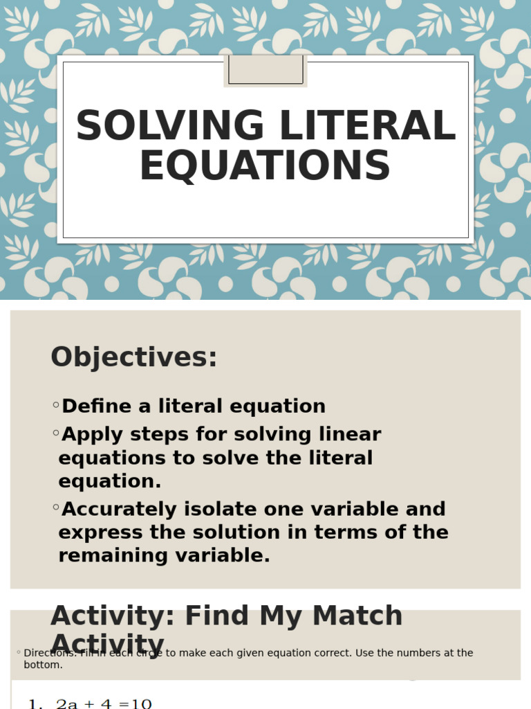 Solving Literal Equations | PDF