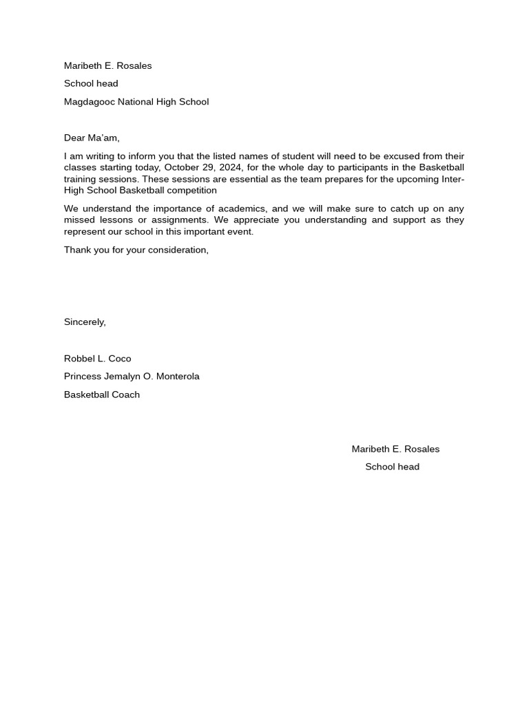 Excuse Letter | PDF