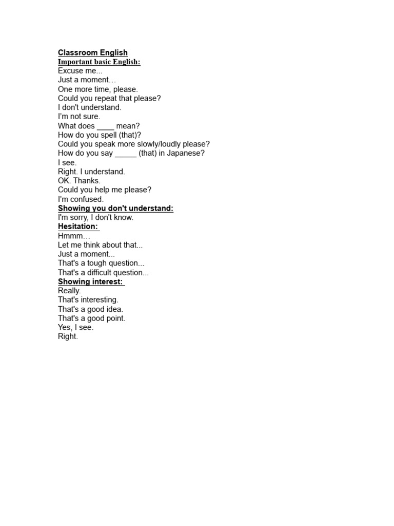 Classroom English | PDF