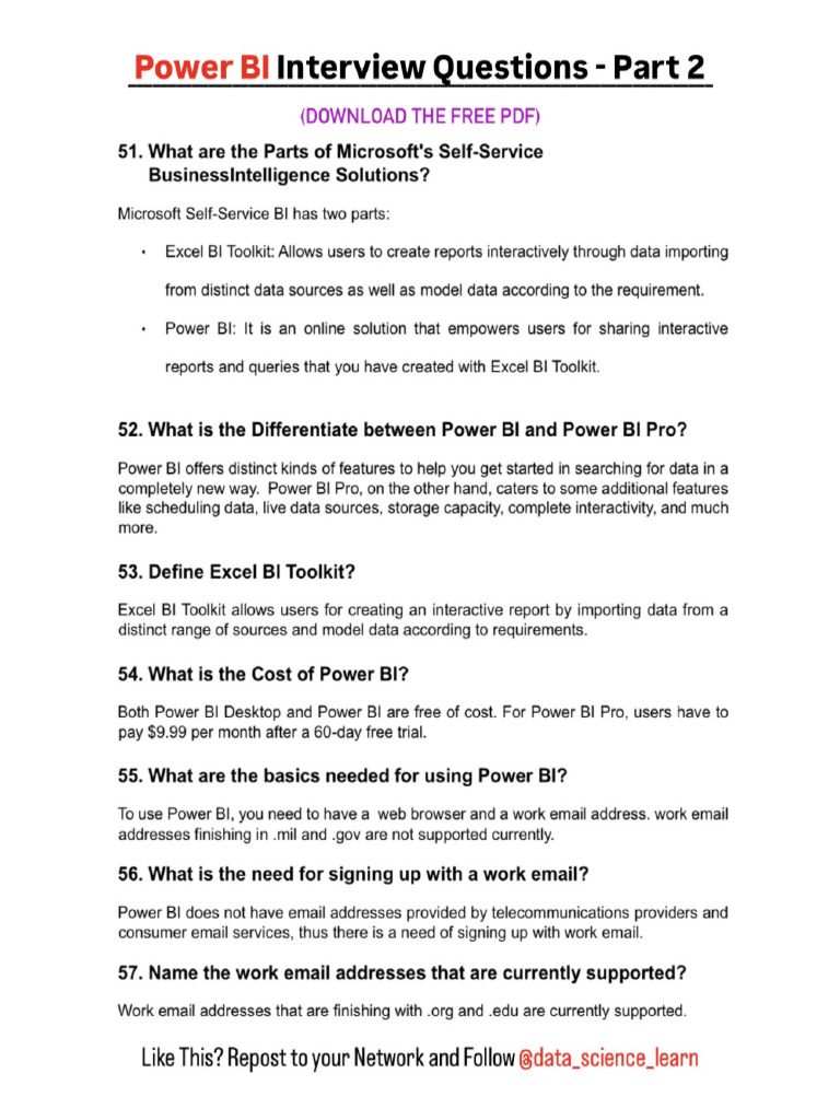 Power BI Interview Questions & Answers Cheatsheet Part 2 | PDF
