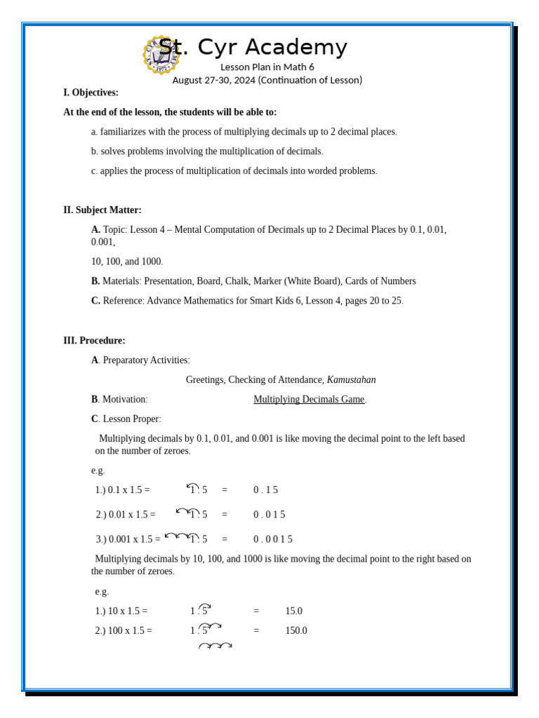 Math 6 Lesson 4 (August 27-30, 2024 Continuation..) | PDF | Mathematics | Numbers