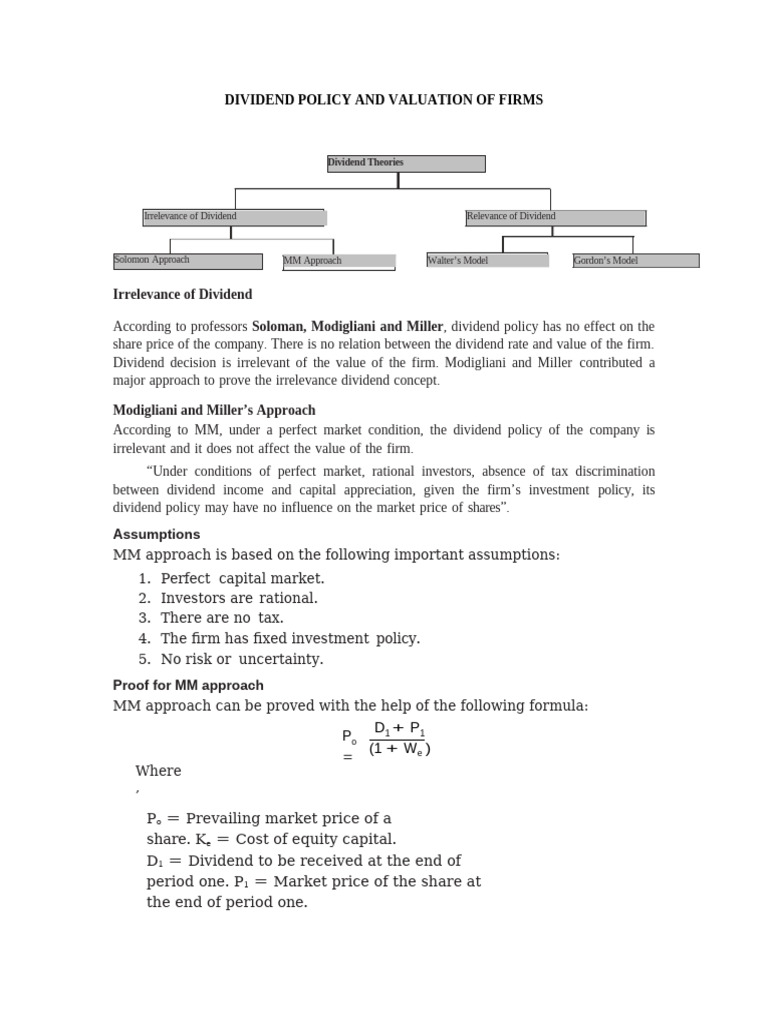 Dividend Policy And Valuation Of Firms Models Pdf Money Investing