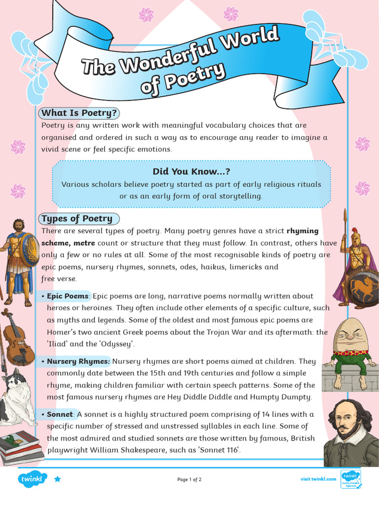 The Wonderful World of Poetry Comprehension | PDF | Poetry | Metre (Poetry)