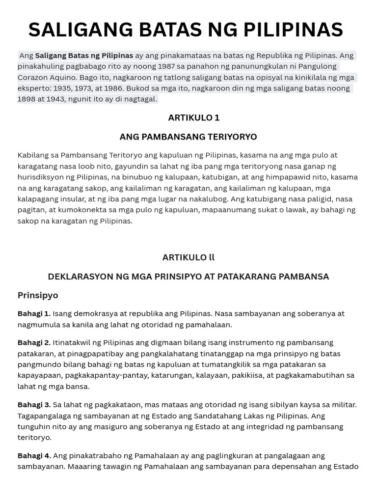 Saligang Batas NG Pilipinas 1987 - 20250304 - 194600 - 0000 | PDF