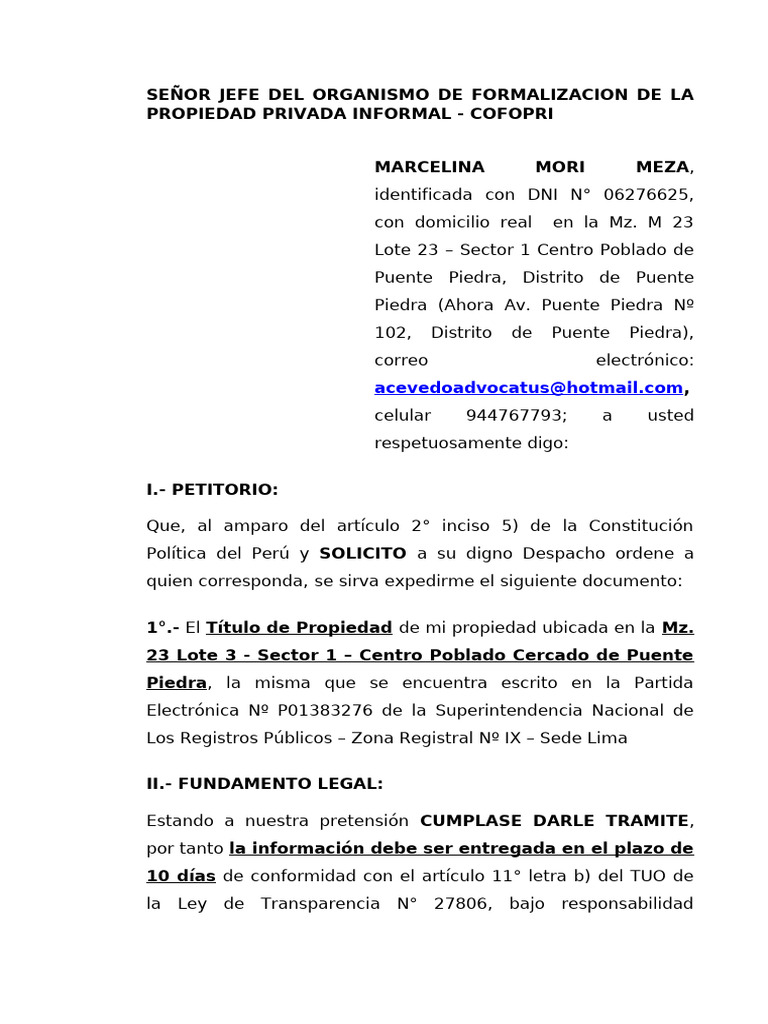 Solicitud Cofopri | PDF