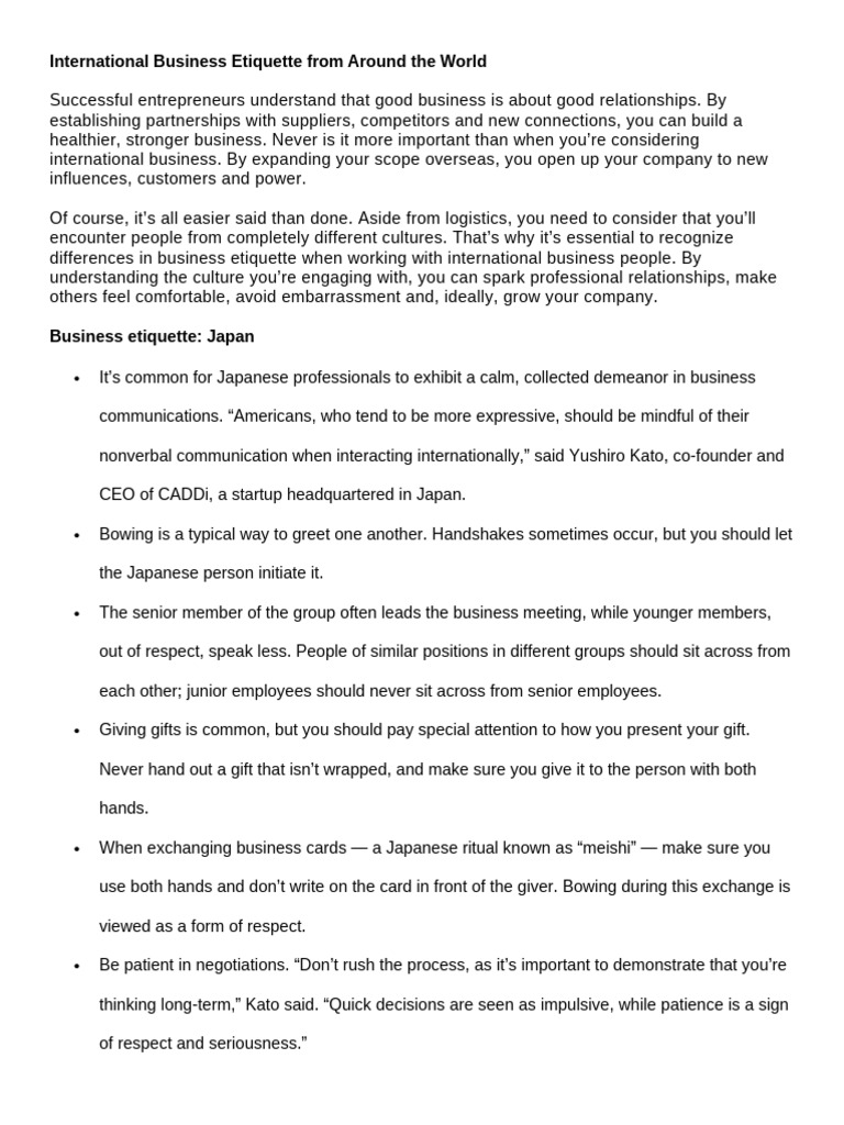 International Business Etiquette From Around The World | PDF | Social ...