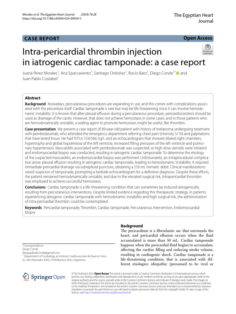 Intra-Pericardial Thrombin Injection in Iatrogenic | PDF | Heart ...