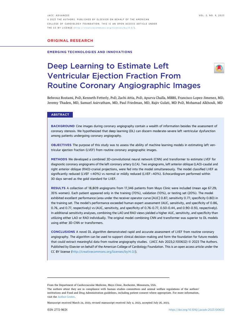 Rostami Et Al 2023 Deep Learning To Estimate Left Ventricular Ejection ...
