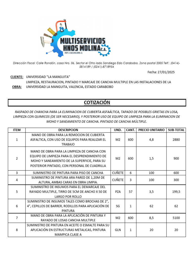 Presupuesto Multiservicios | PDF