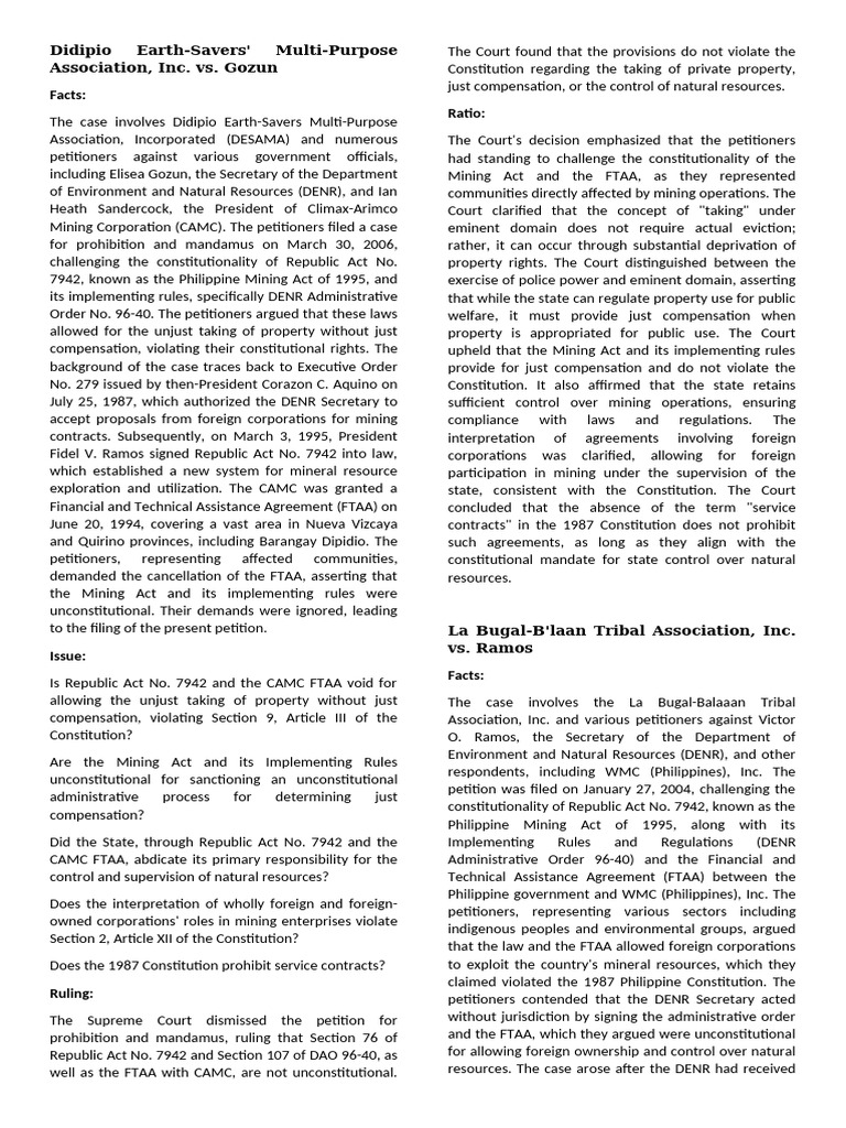 Philippine Mining Act Case Digests | PDF | Supreme Court Of The United ...