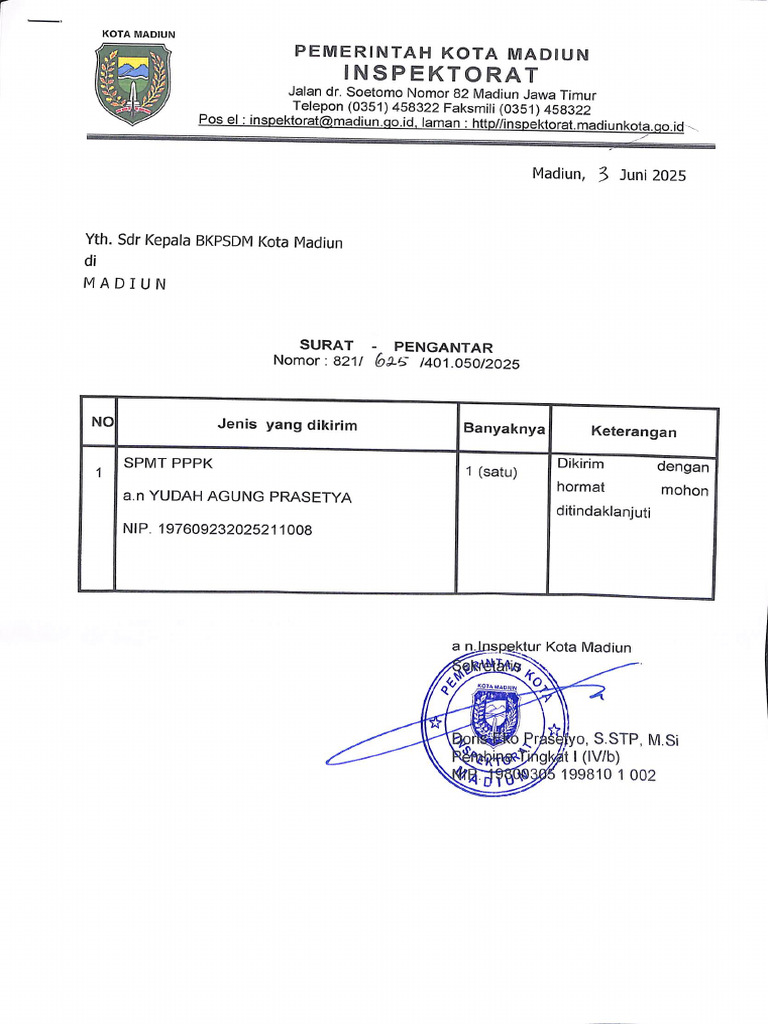 Pengantar SPMT An. Sdr. Yudha Agung Prasetya | PDF