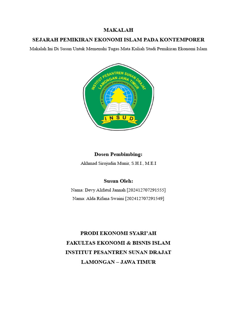 Pemikiran Ekonomi Islam Pada Madsa Kontemporer | PDF