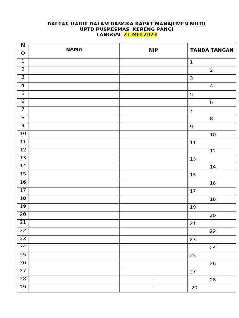 Form Daftar Hadir | PDF