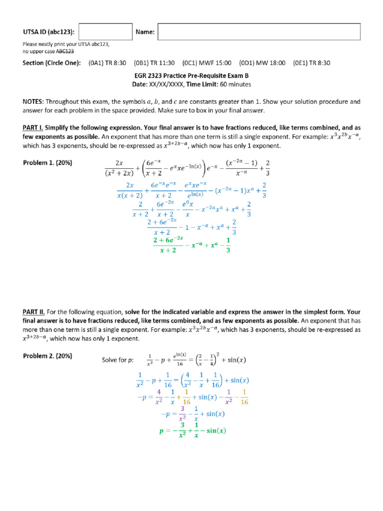 Practice Pre-Requisite Exam B - Solution Key-1 | PDF