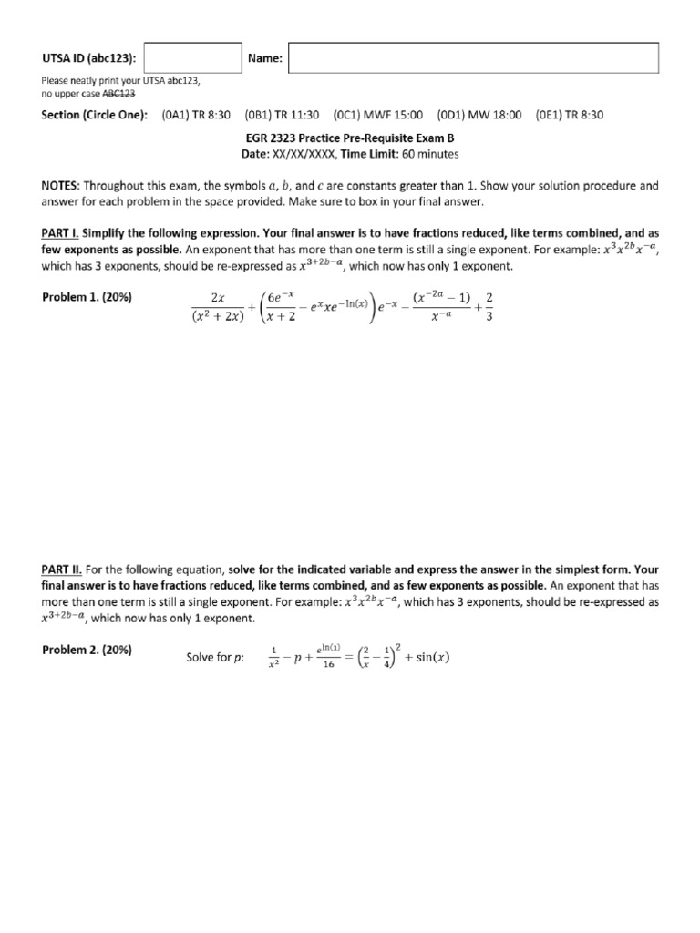 Practice Pre-Requisite Exam B | PDF