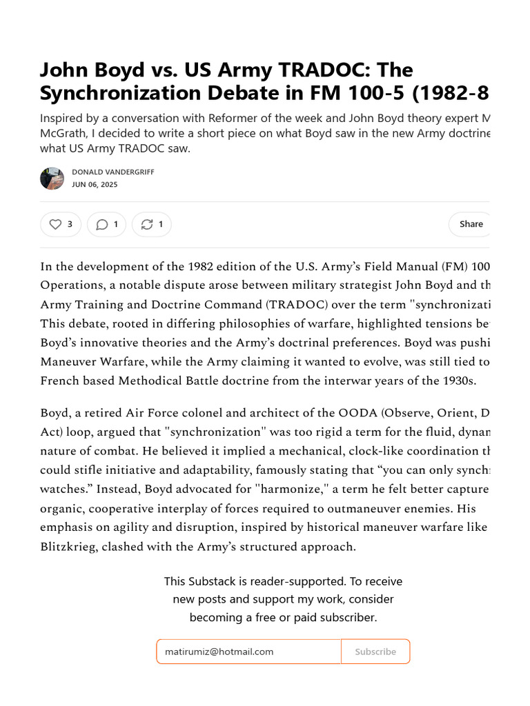 John Boyd vs. US Army TRADOC - The Synchronization Debate in FM 100-5 ...