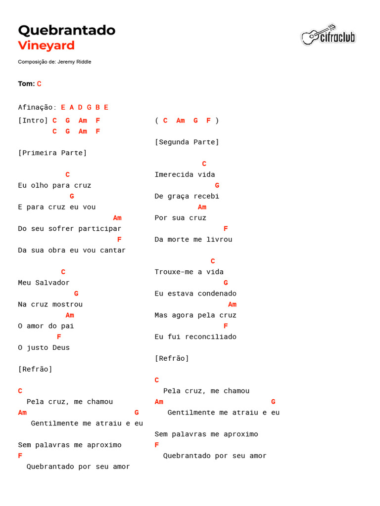 Letra da Música "Quebrantado" - Vineyard | PDF