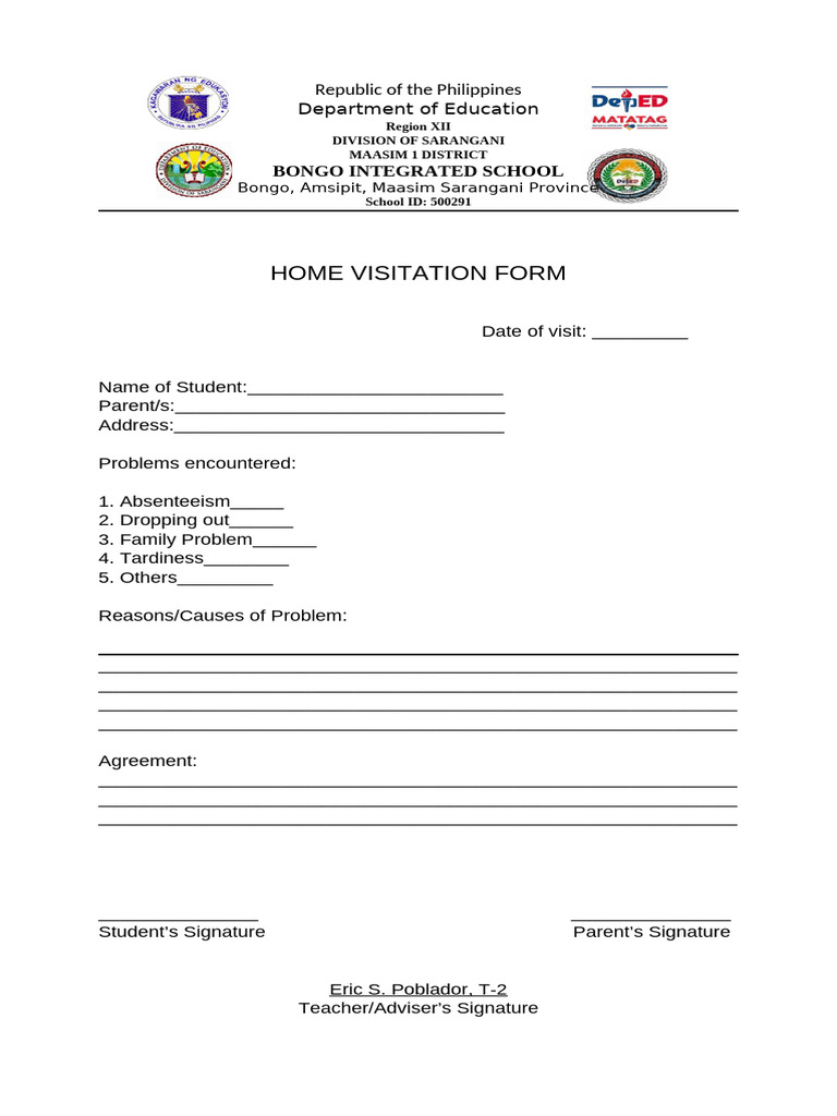 Home Visitation Form 2024-2025 | PDF