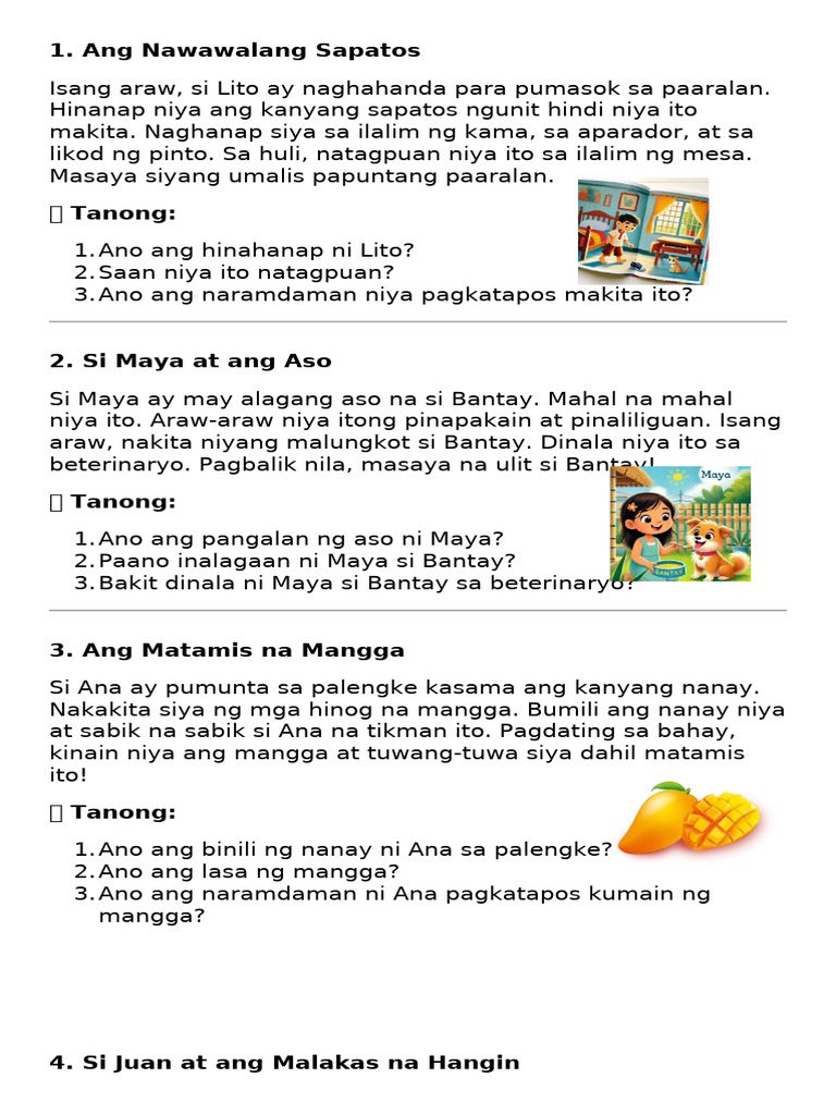 Reading Comprehension Filipino | PDF