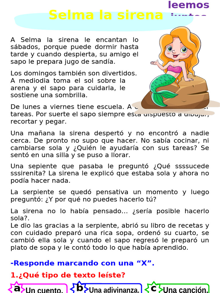 Selma la sirena aprende a ser independiente | PDF