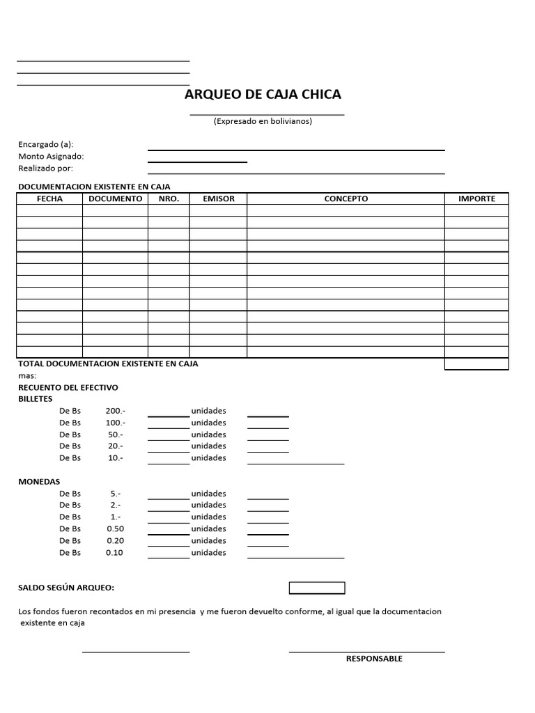 Arqueo Caja Chica | PDF