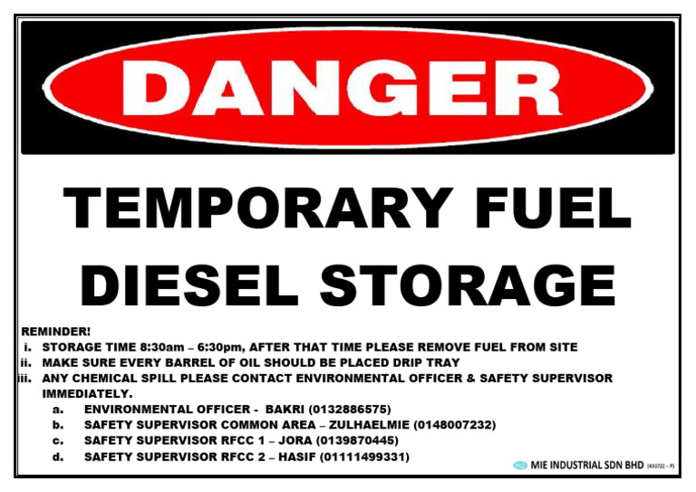 Danger Temporary Fuel Diesel Storage | PDF
