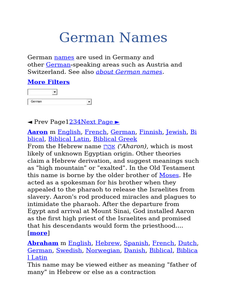 German Names and Their Meanings | PDF | Abraham | Esther