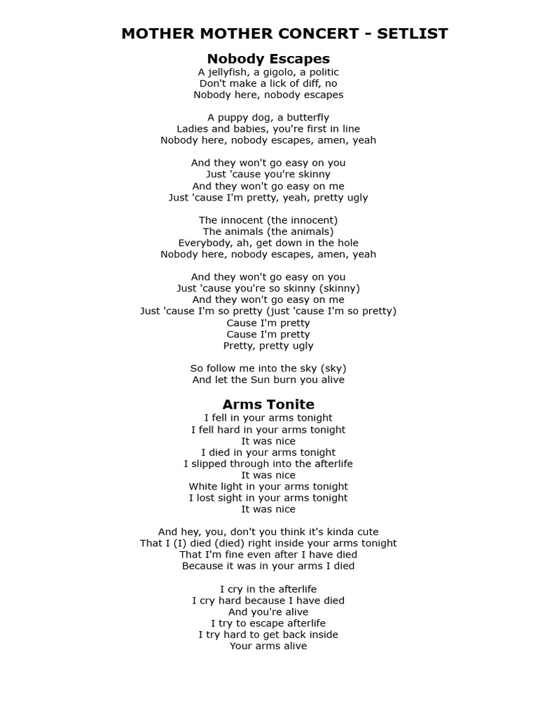 Mother Mother Concert - Setlist | PDF