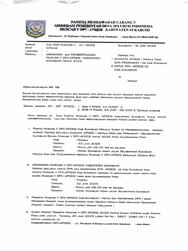 Undangan Muscab V DPC-APDESI 2025 | PDF