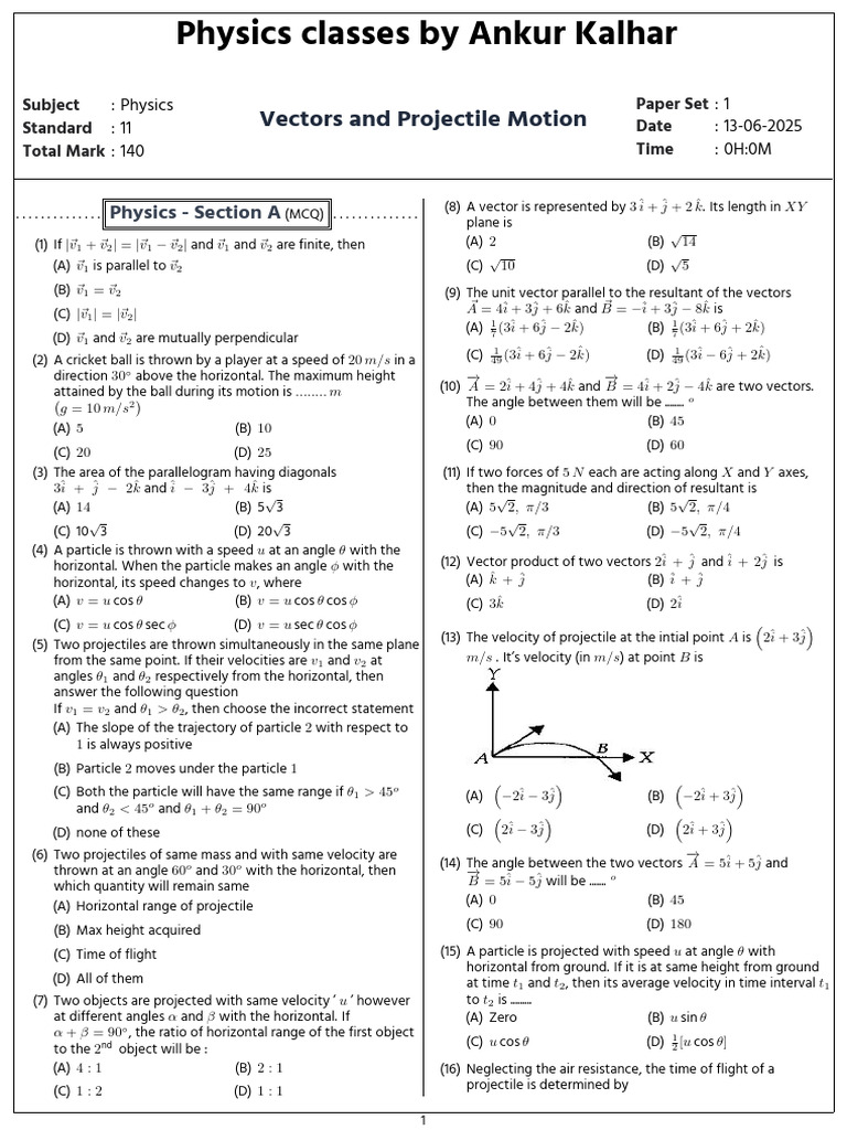 Vectors and Projectile Motion 1749805827 | PDF | Euclidean Vector ...