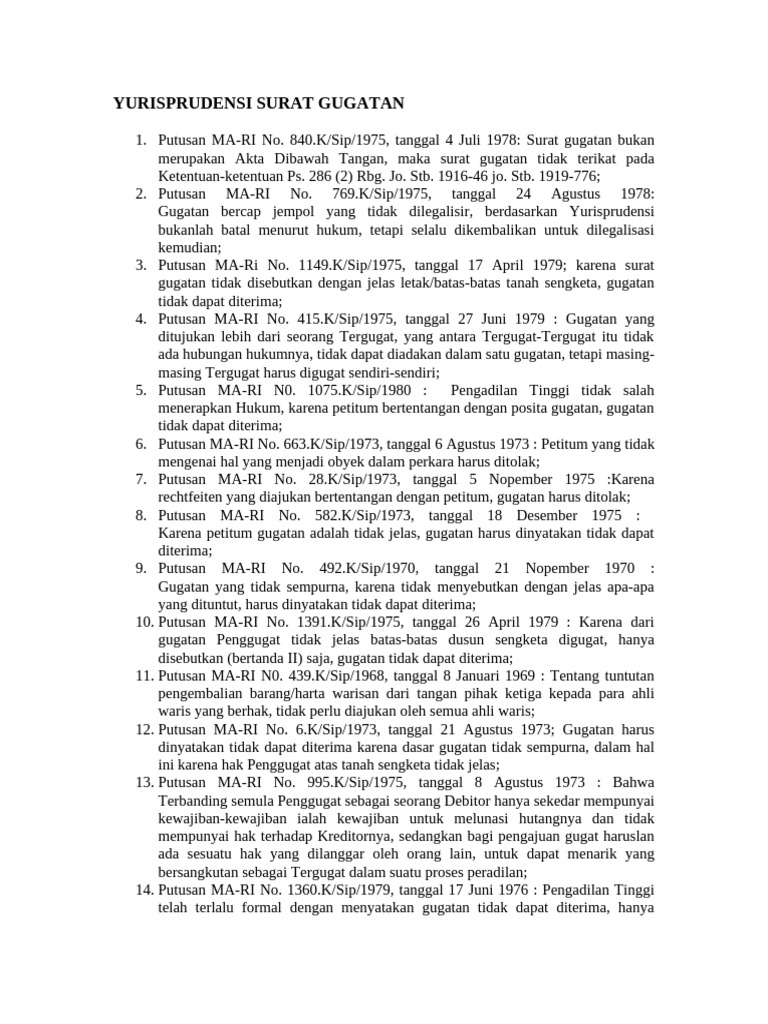 Yurisprudensi Surat Gugatan | PDF