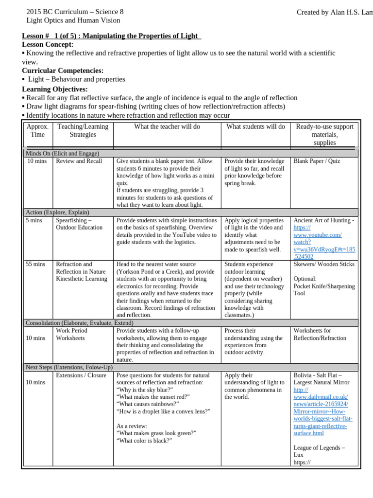 Science 8 - Light and Optics (Lesson 1 of 5) | PDF | Reflection ...