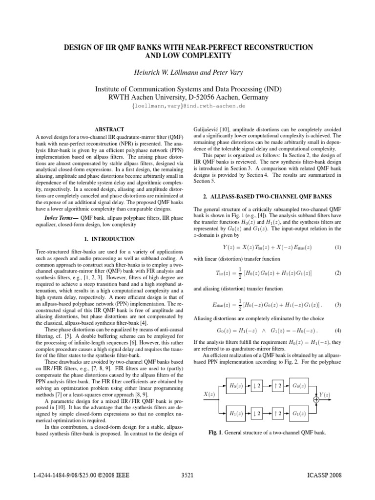 19 Design of Iir QMF Banks With Near-Perfect Reconstruction | PDF | Distortion | Computer ...