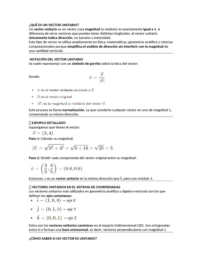 Vector Unitario | PDF | Vector Euclidiano | Álgebra lineal