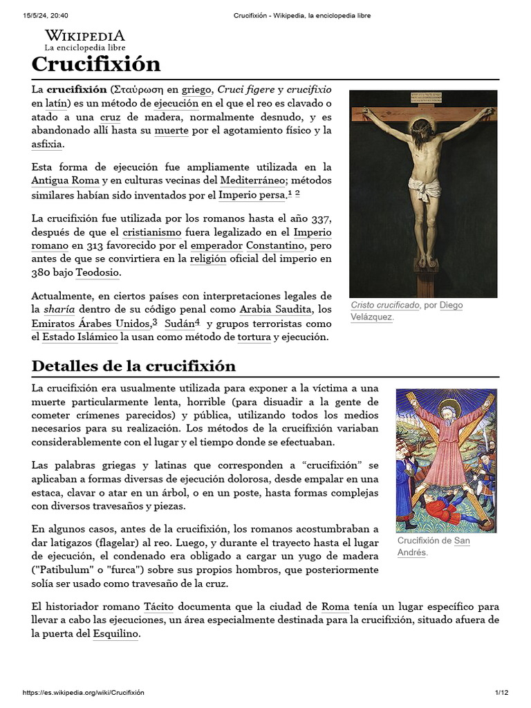 Crucifixión - Wikipedia, La Enciclopedia Libre | PDF | Crucifixión | Mano