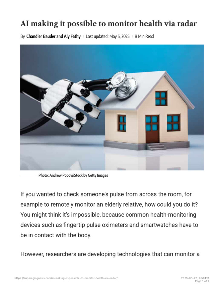 AI Making It Possible To Monitor Health Via Radar - SuperAging | PDF ...