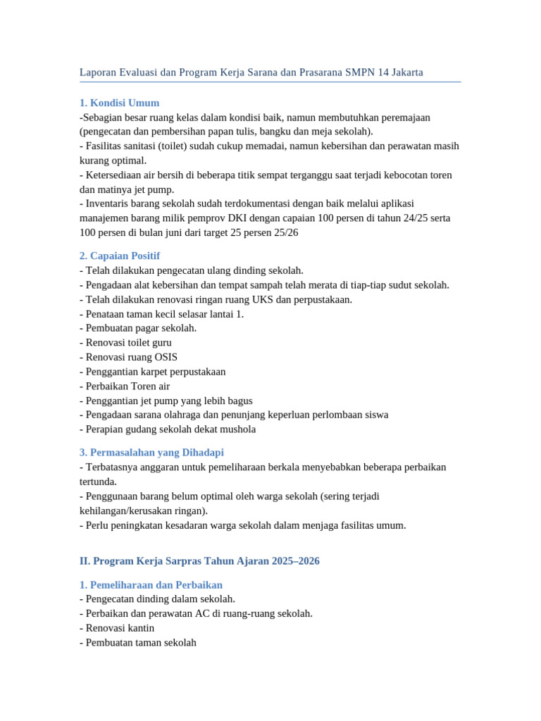 Evaluasi Dan Program Kerja Sarpras 2025-2026 | PDF