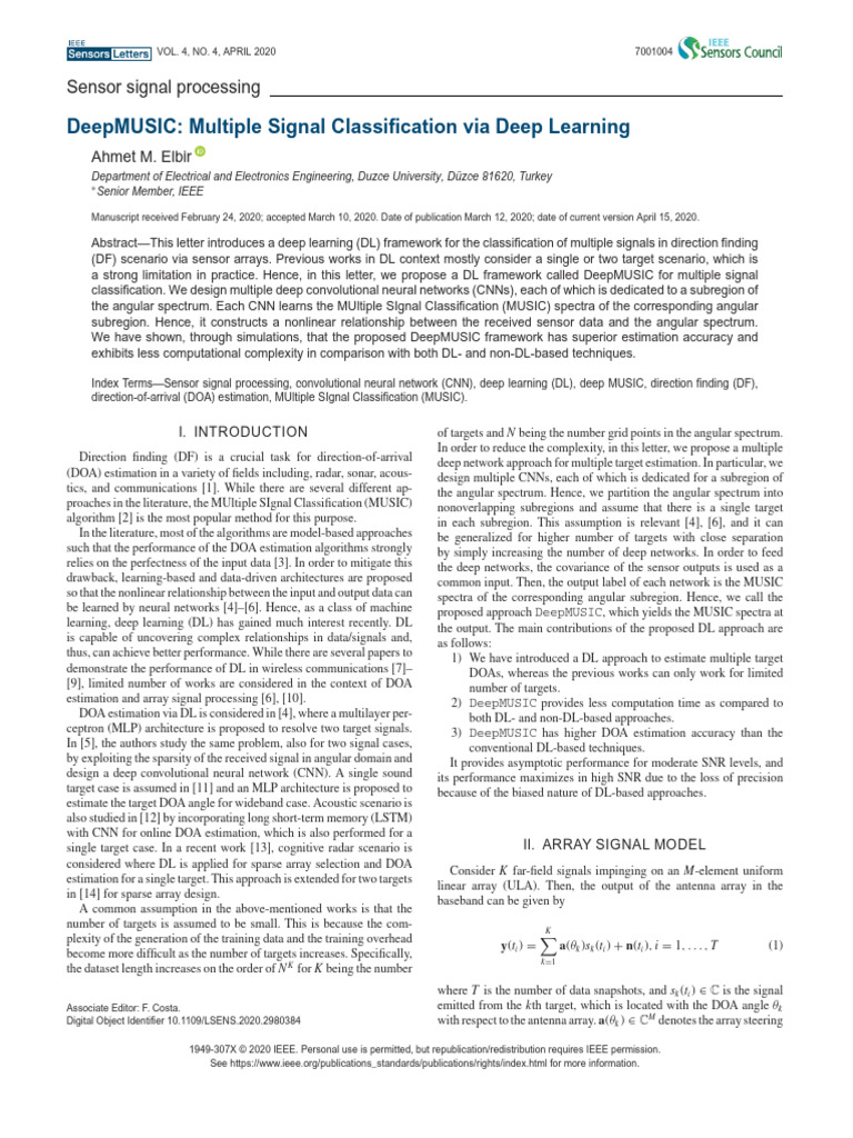 DeepMUSIC Multiple Signal Classification Via Deep Learning | PDF | Eigenvalues And Eigenvectors ...