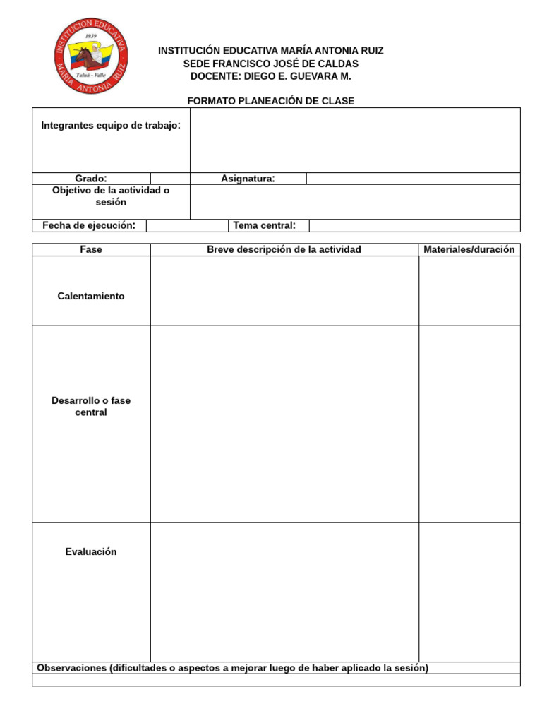 Formato Planeación de Clase 9 2P | PDF