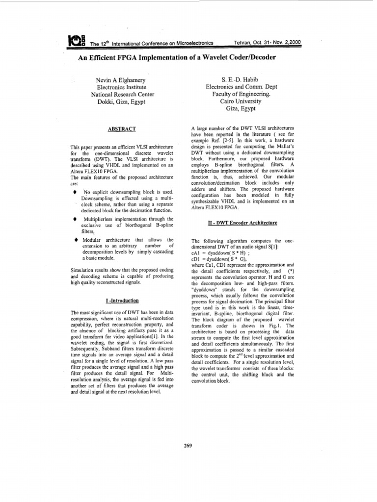An Efficient FPGA Implementation of A Wavelet CoderDecoder | PDF | Computer Engineering | Signal ...