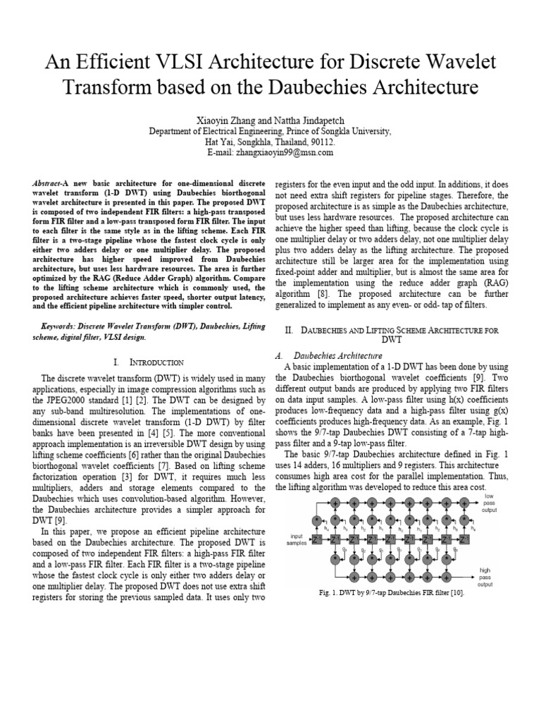 An Efficient VLSI Architecture For Discrete Wavelet | PDF | Wavelet ...