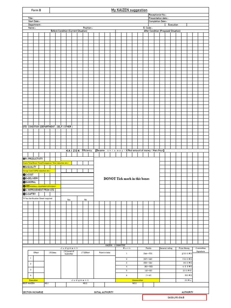 Kaizen Blank Sheet (OLD) | PDF | Production And Manufacturing ...