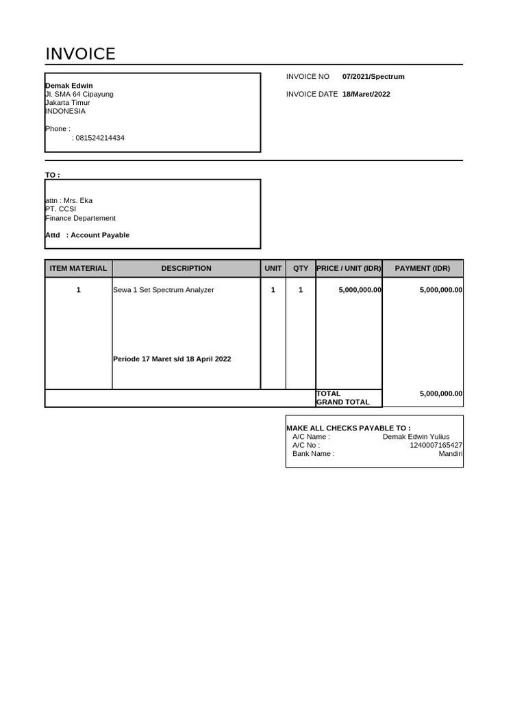 Invoice Sewa Spectrum CCSI 03-20 | PDF