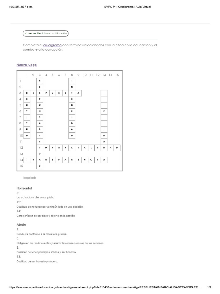 SVFC P1 - Crucigrama - Aula Virtual | PDF